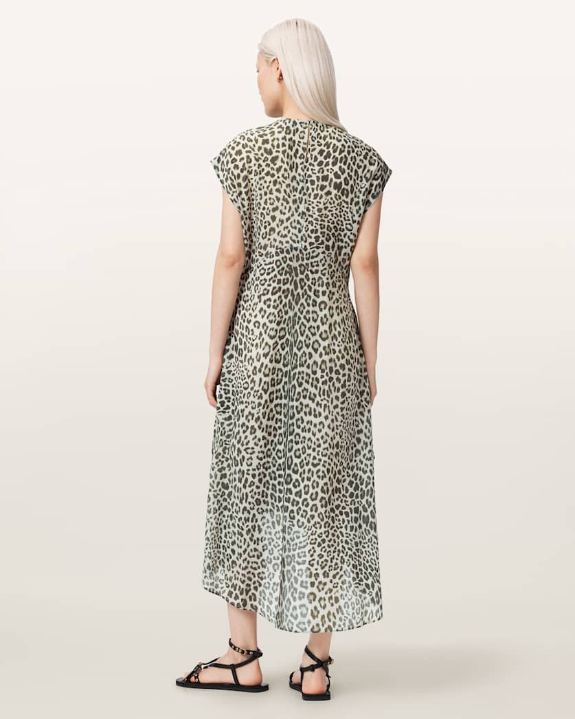 Arwen Relaxed Fit Leopard Print Midi Dress SNOW LEOPARD | ALLSAINTS US